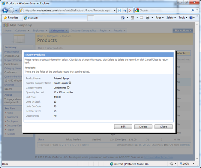 Modal Forms in Master and Detail Views